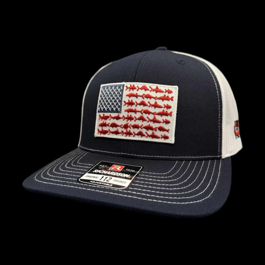 Richardson 112 Navy White Embroidered Fishing Old Glory Patch Trucker ...